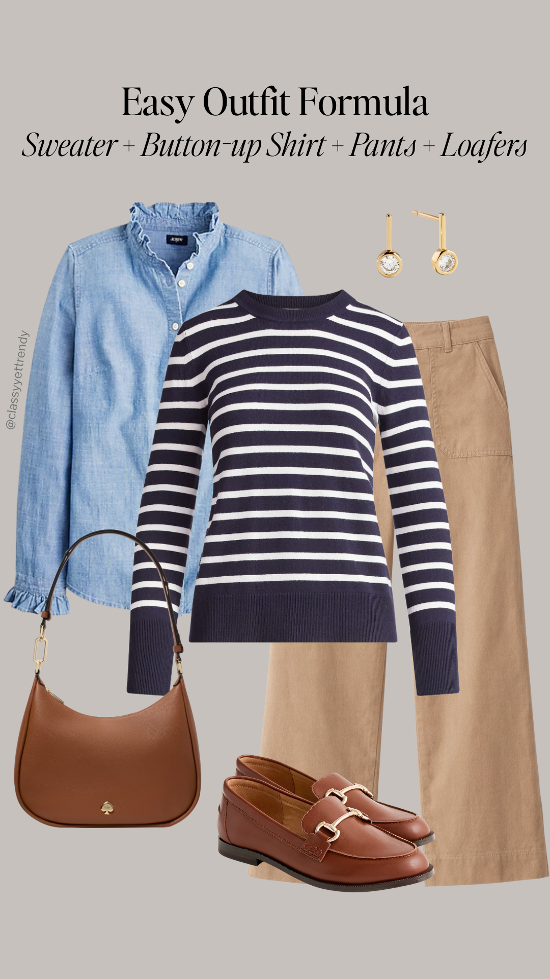 Easy Outfit Formula Fall/Winter Series: Sweater, Button-up Shirt, Pants ...