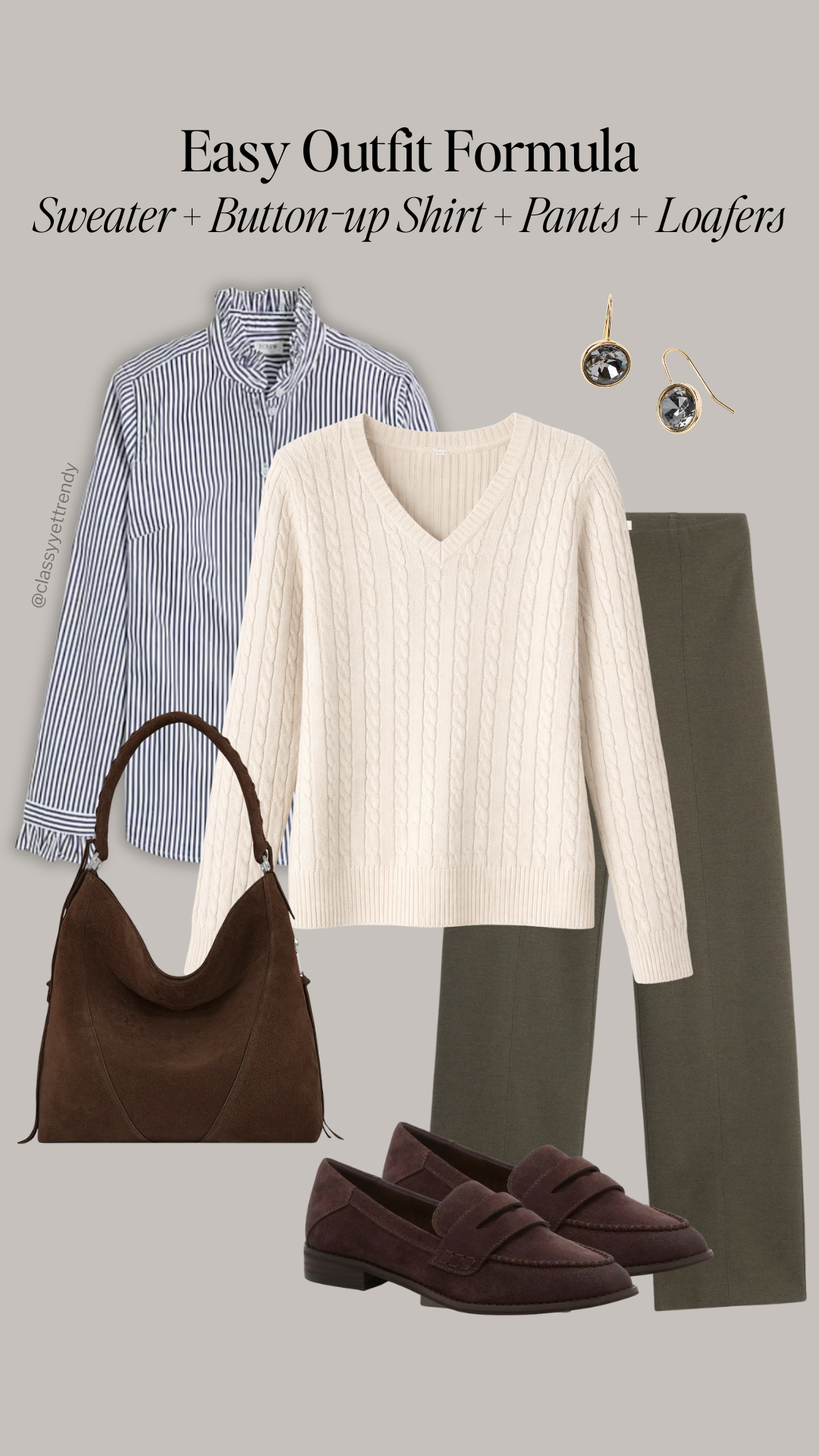 Easy Outfit Formula Fall/Winter Series: Sweater, Button-up Shirt, Pants ...