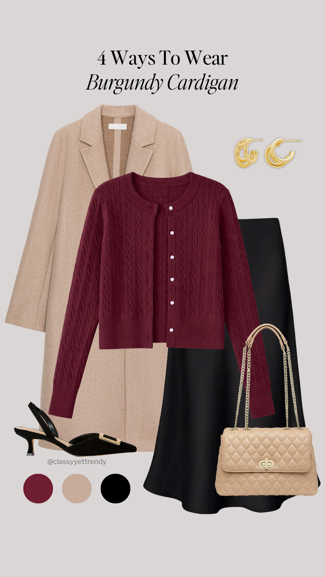 4 Ways To Wear A Burgundy Cardigan: Trending Color for Winter 2025/2026