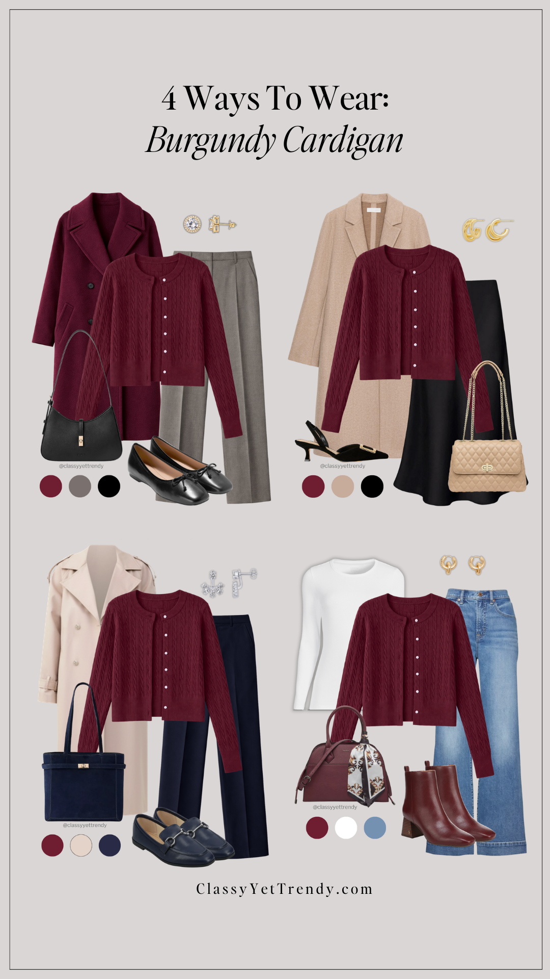 4 Ways To Wear A Burgundy Cardigan: Trending Color for Winter 2025/2026